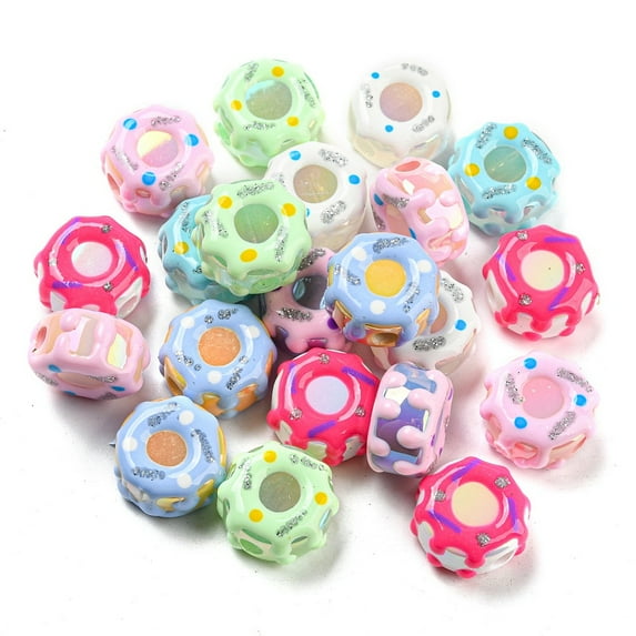 10pcs Enamel Acrylic Beads Hand Drawn Beads Flat Round Mixed color 16 ...