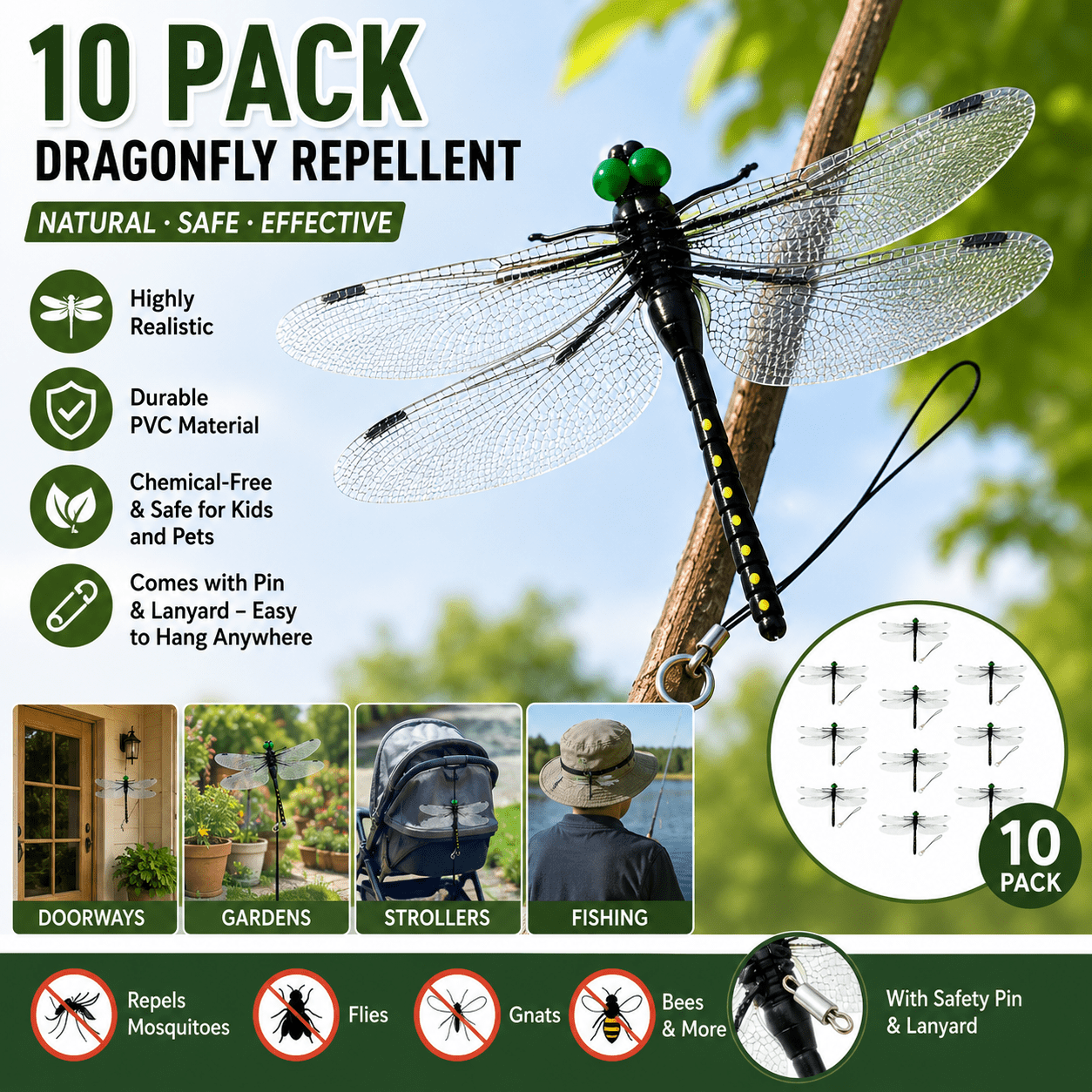 10pcs Fake Dragonfly Bug Repellent, 5.5" Large Realistic Dragonfly ...