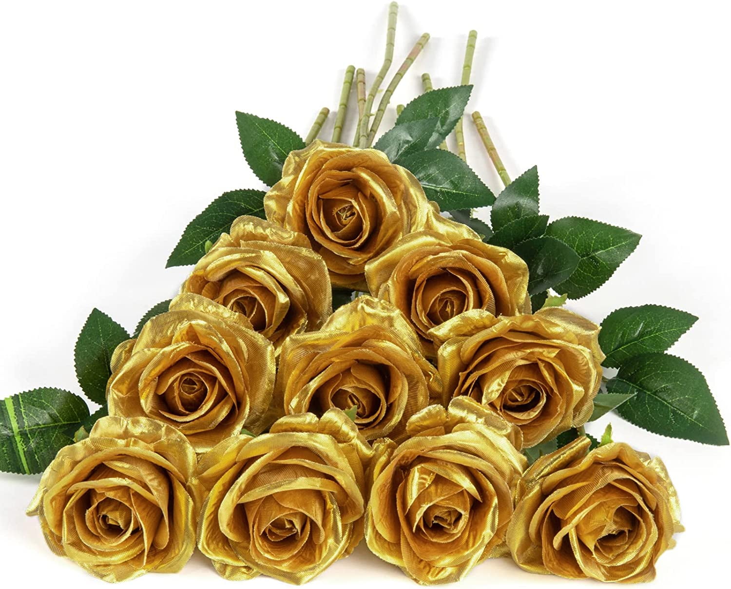 10pcs Fake Roses Artificial Silk Flowers Faux Rose Flower Long Stems ...