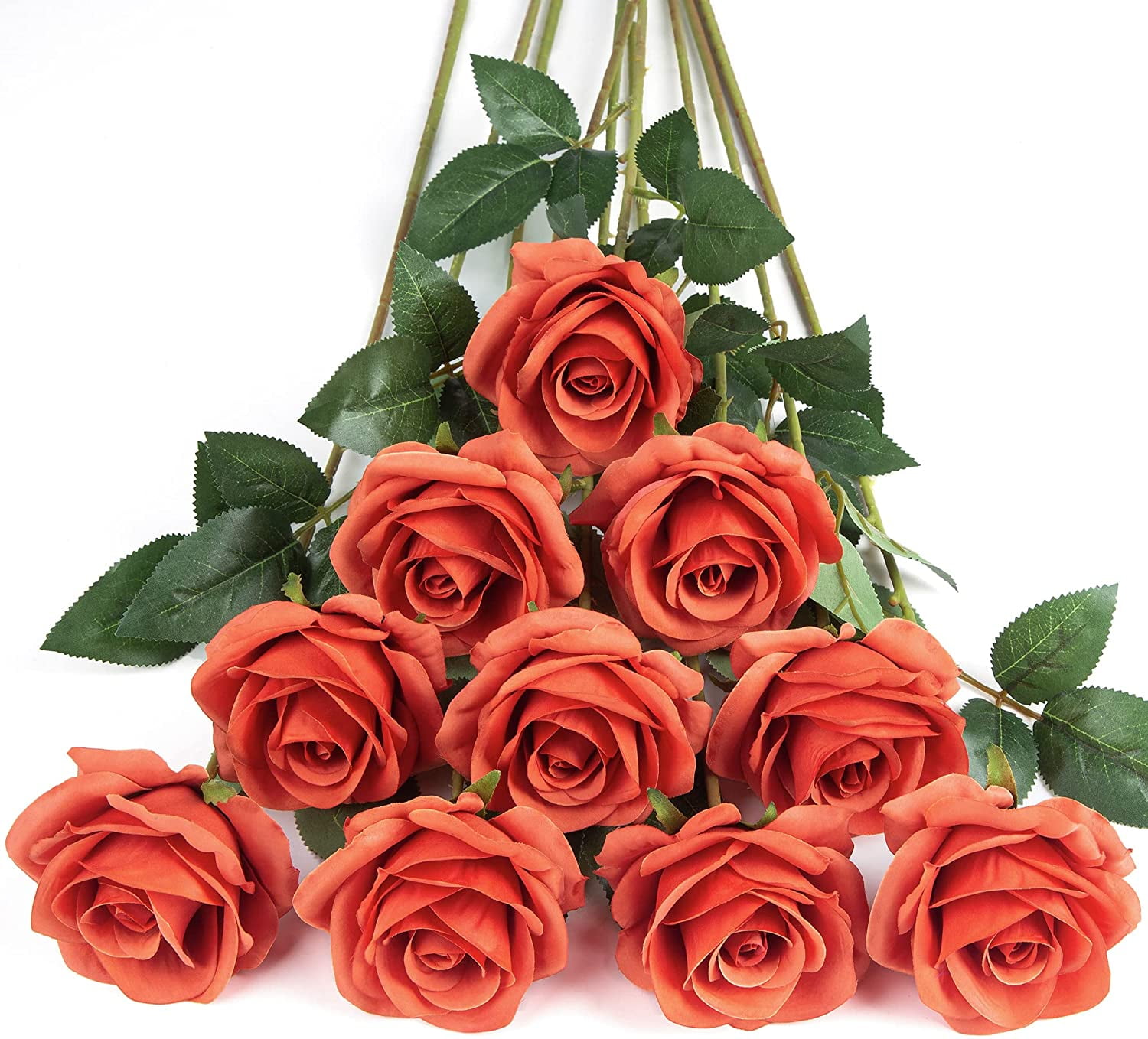 10pcs Fake Roses Artificial Silk Flowers Faux Rose Flower Long Stems ...