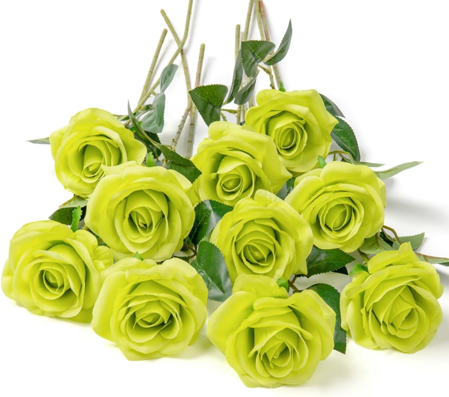 10pcs Fake Roses Artificial Silk Flowers Faux Rose Flower Long Stems ...