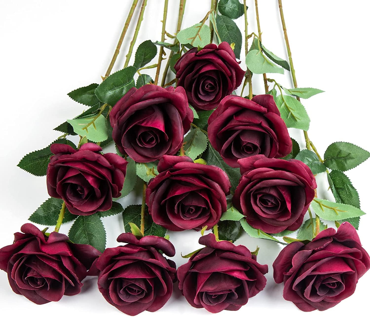 10pcs Fake Roses Artificial Silk Flowers Faux Rose Flower Long Stems ...