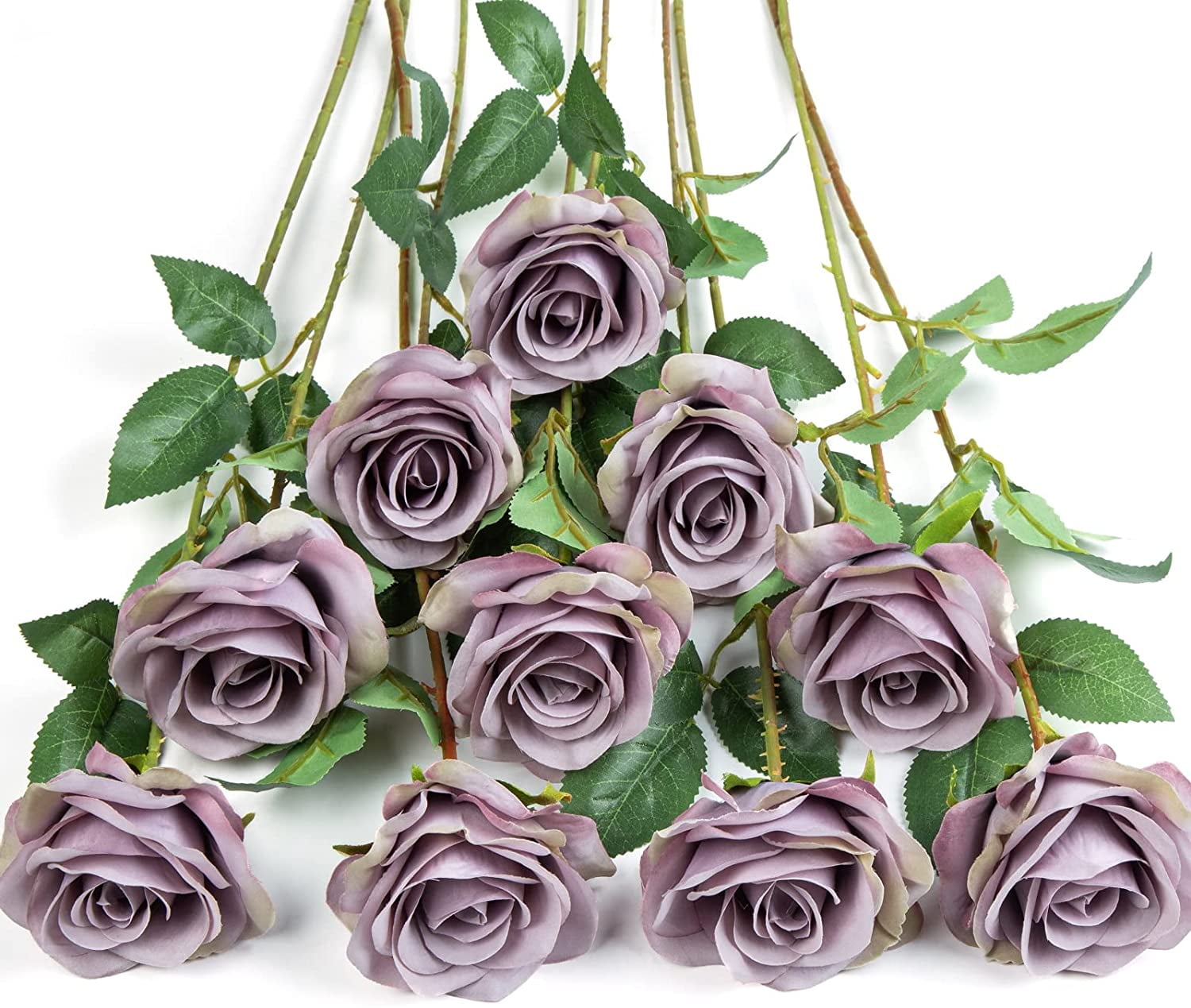 10pcs Fake Roses Artificial Silk Flowers Faux Rose Flower Long Stems ...