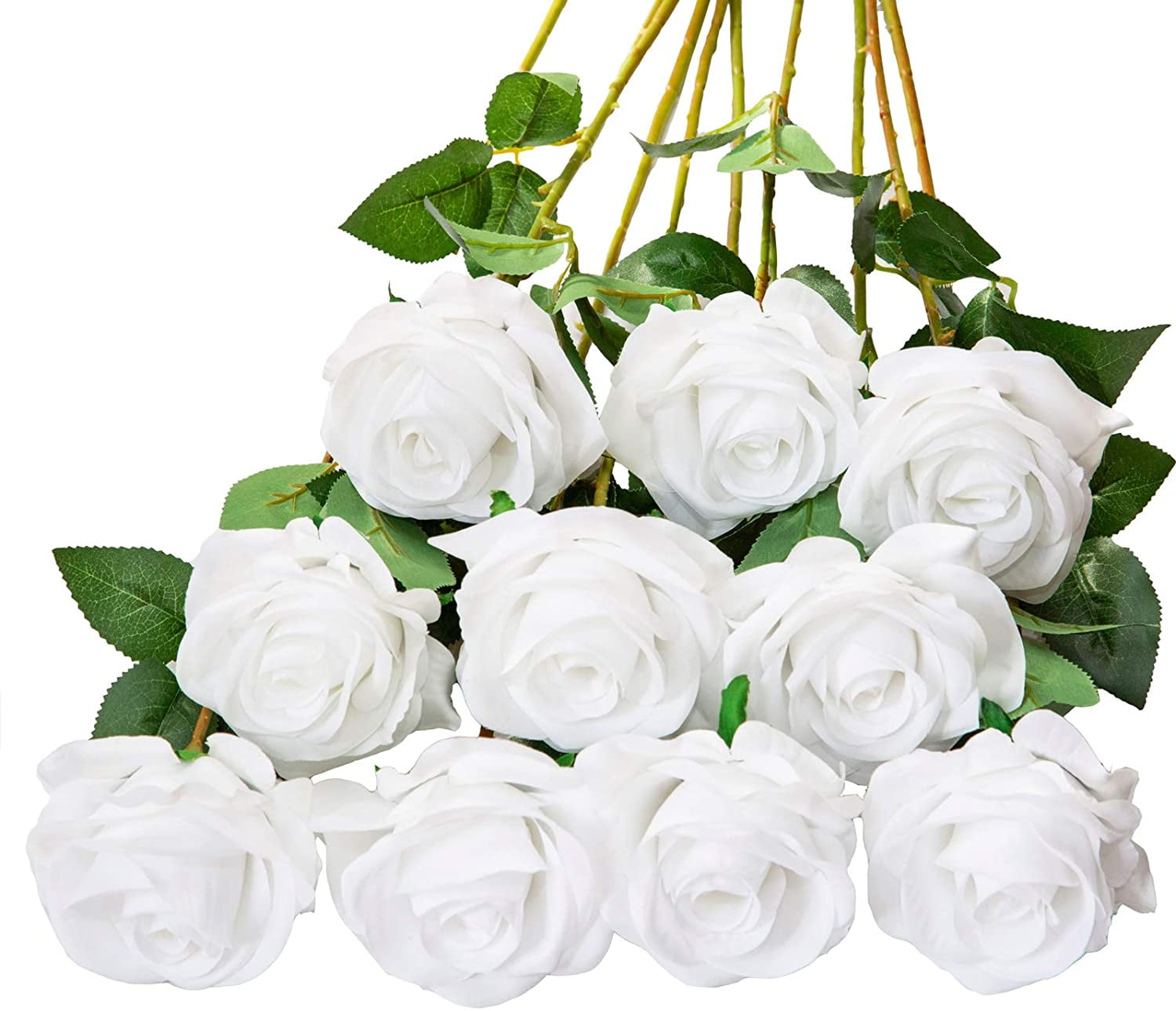 10pcs Fake Roses Artificial Silk Flowers Faux Rose Flower Long Stems ...
