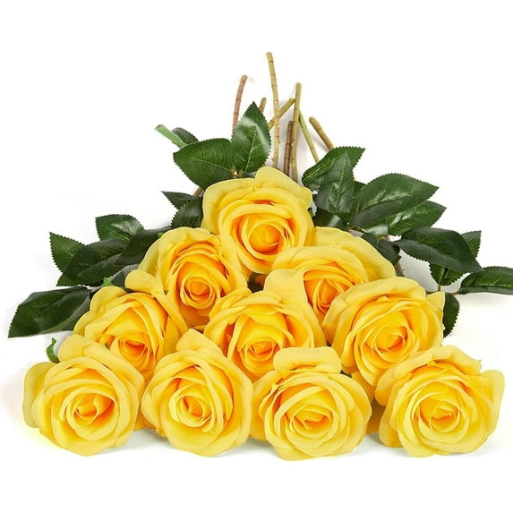 10pcs Fake Roses Artificial Silk Flowers Faux Rose Flower Long Stems ...