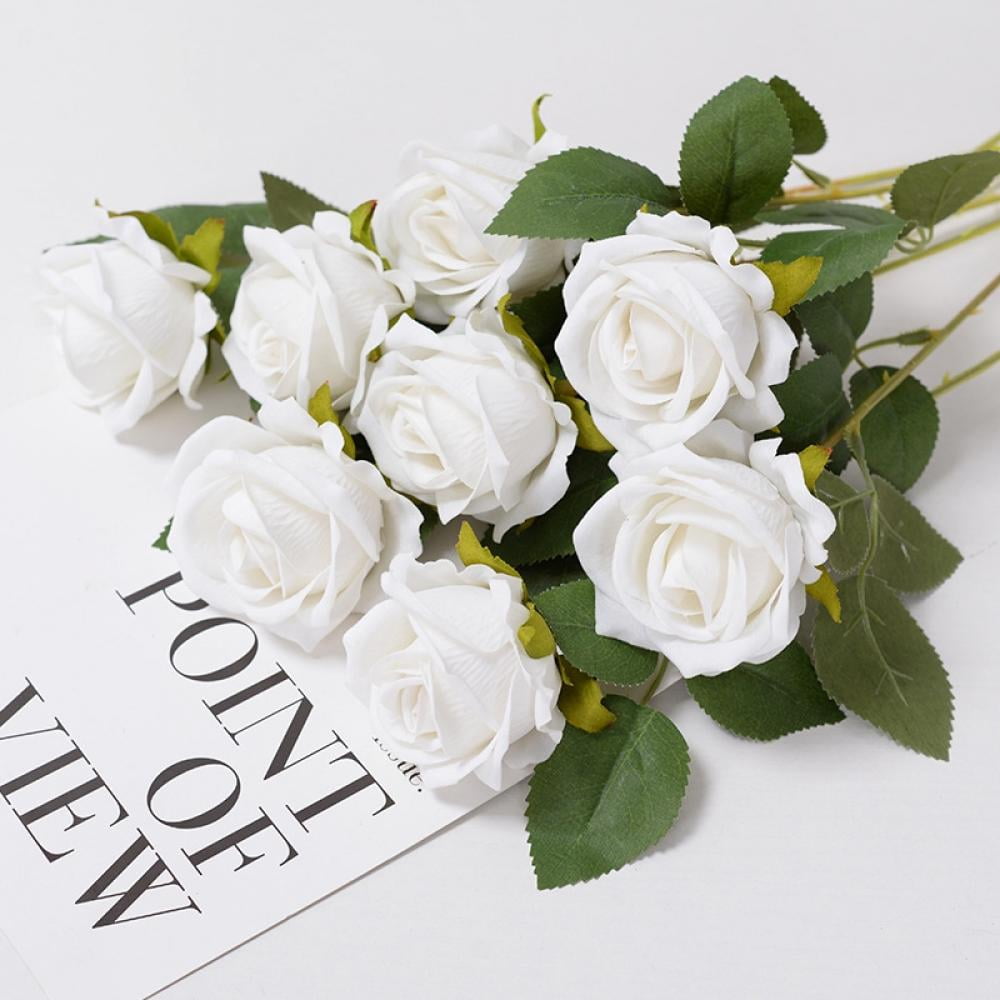 10pcs Faux Rose Artificial Flowers with Long Stem Fake Roses Bouquet ...