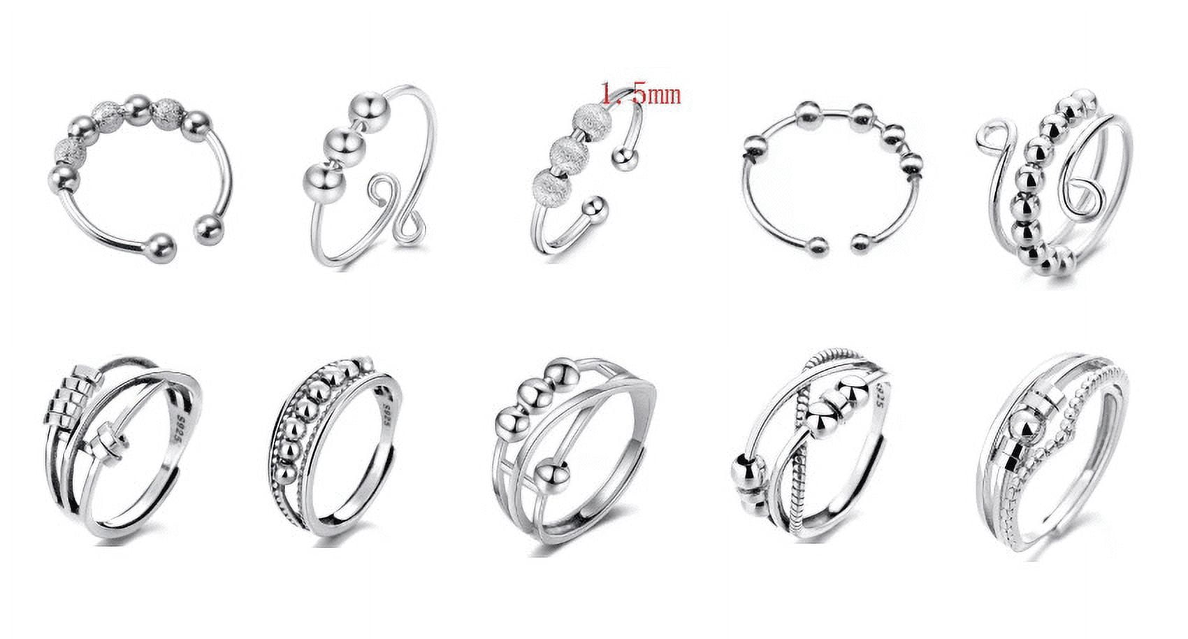 10pcs Fidget Ring Set Rotating Sliding Beads Reduce Anxiety Stylish ...