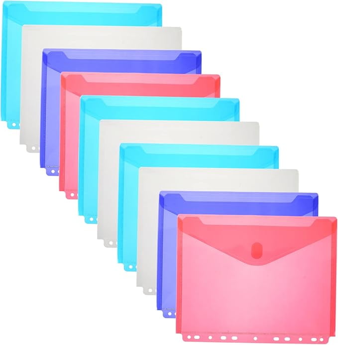 10pcs File Holder Plastic Envelope Folder 3 Hole Binder Buttons Office ...