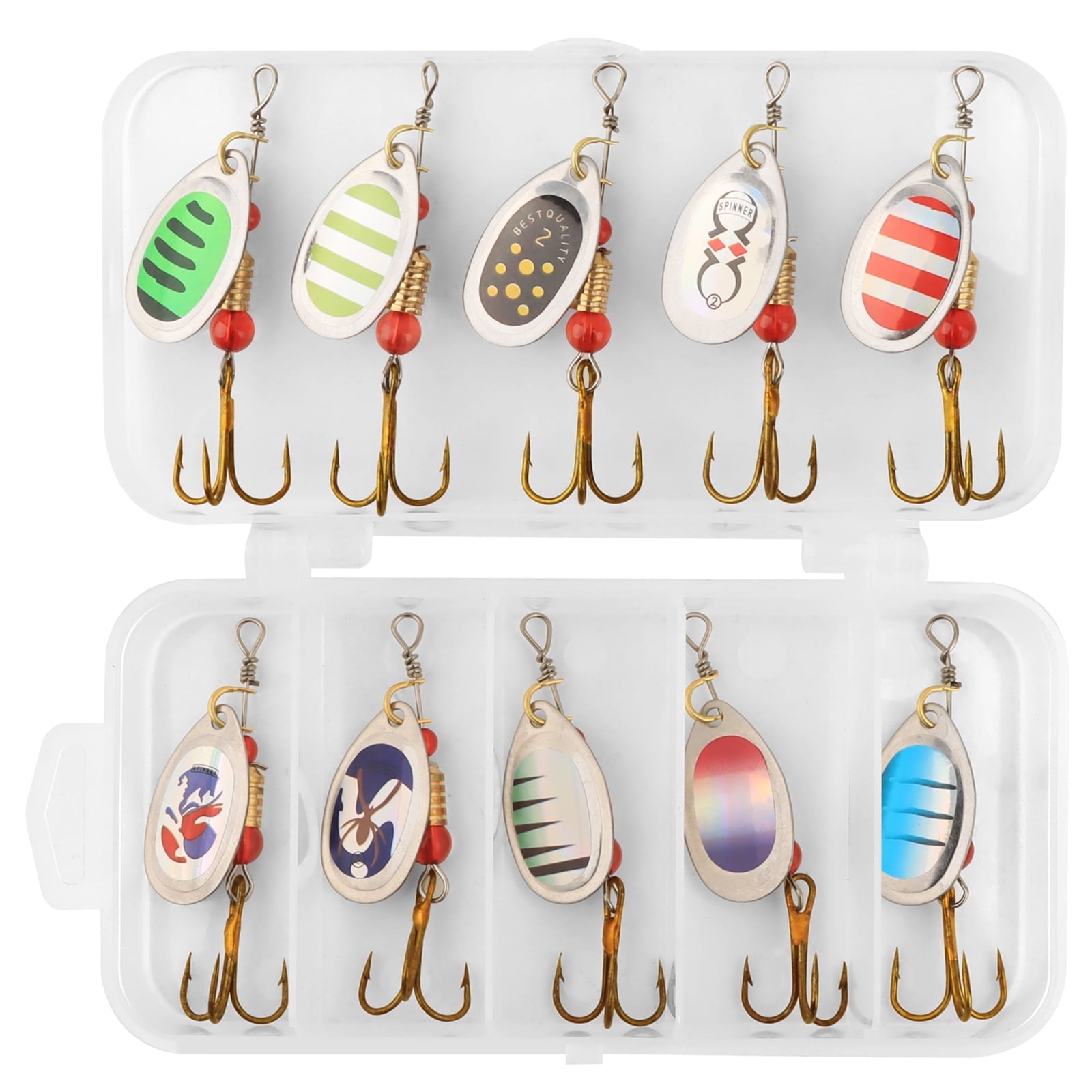 10pcs Fishing Lure Spinnerbait with Feathered Treble Hooks Rooster Tail ...