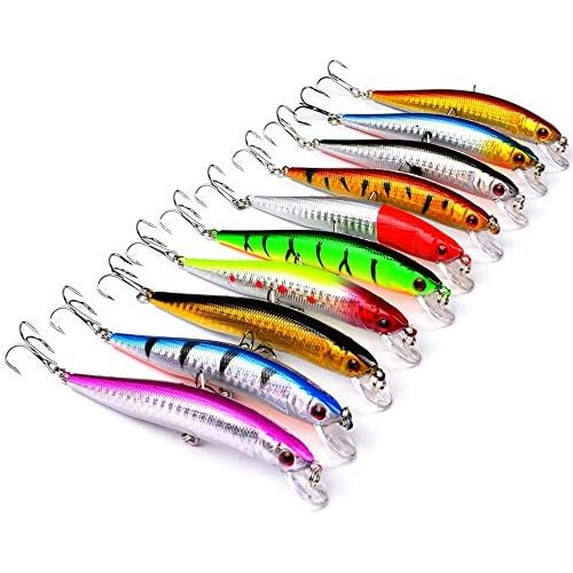 10pcs Fishing Lures - Life-Like Swimbait, Minnow Hard Lure Bass Trout ...
