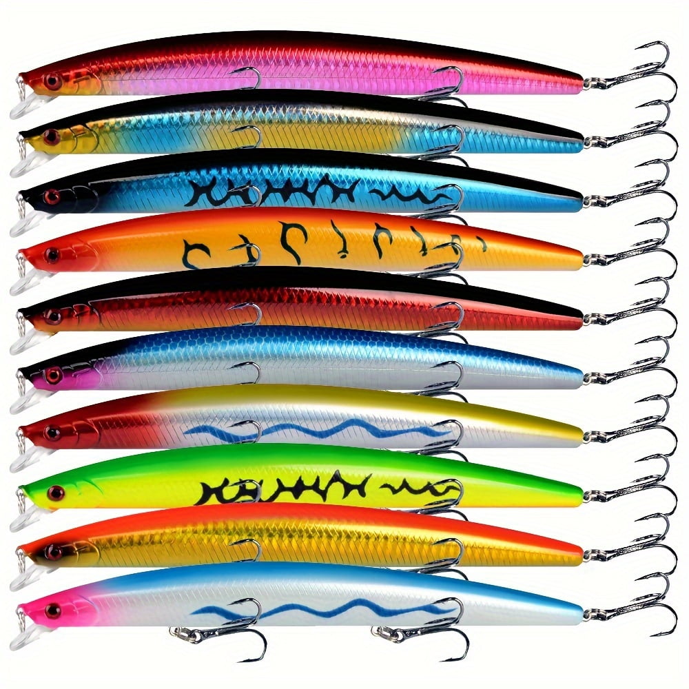 10pcs Floating Big Minnow Lures, Trolling Artificial Bait For Pike Carp ...