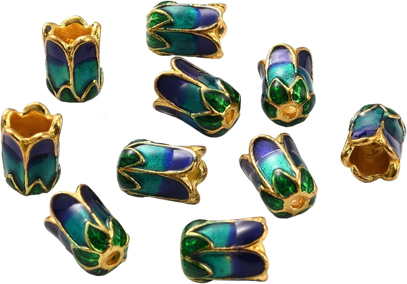 10pcs Flower Bead Caps Enamel Petal Bead End Bell Caps Alloy Spacer ...