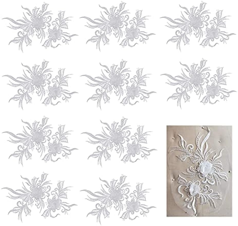 10pcs Flower Sequence Lace Applique White 3D Applique sew on Patches ...