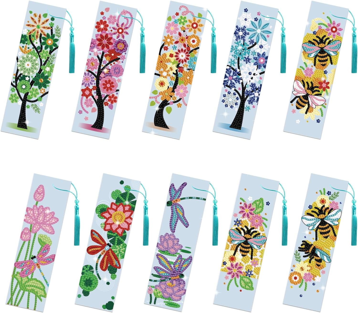 10pcs Flower and Bee Diamond DIY Painting Bookmarks DIY Rhinestones ...