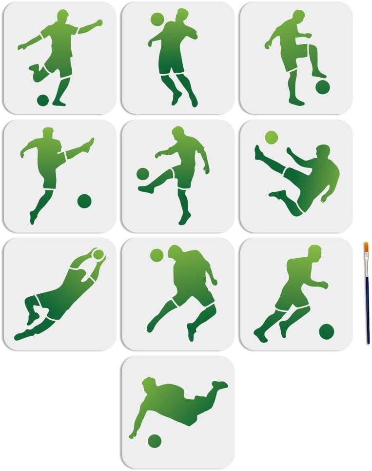 10pcs Football Player Stencil 6×6inch Decorative Football Player Sport ...