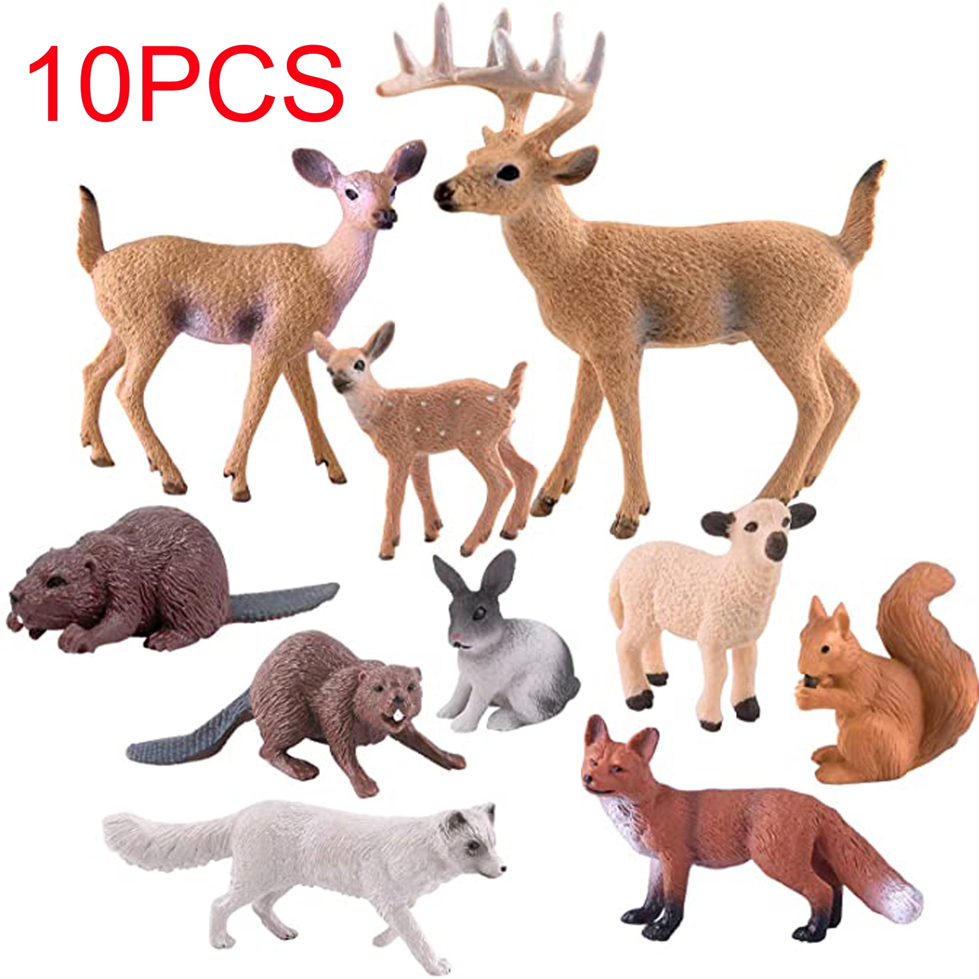 10pcs Forest Animals Figures Woodland Creatures Figurine Miniature Toys ...