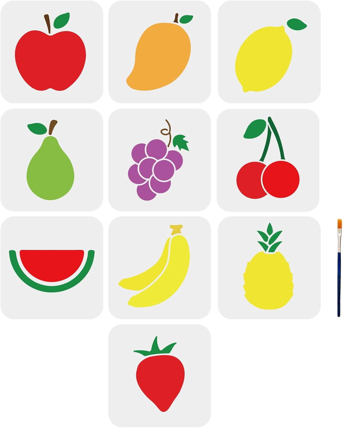10pcs Fruits Stencils 6×6inch Mango Lemon Pear Grape Cherry Watermelon ...