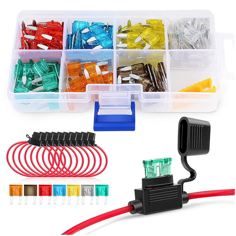 10pcs Fuse Holder,14AWG Fuse Holder with 120Pcs Car Fuses (5A 7.5A 10A ...