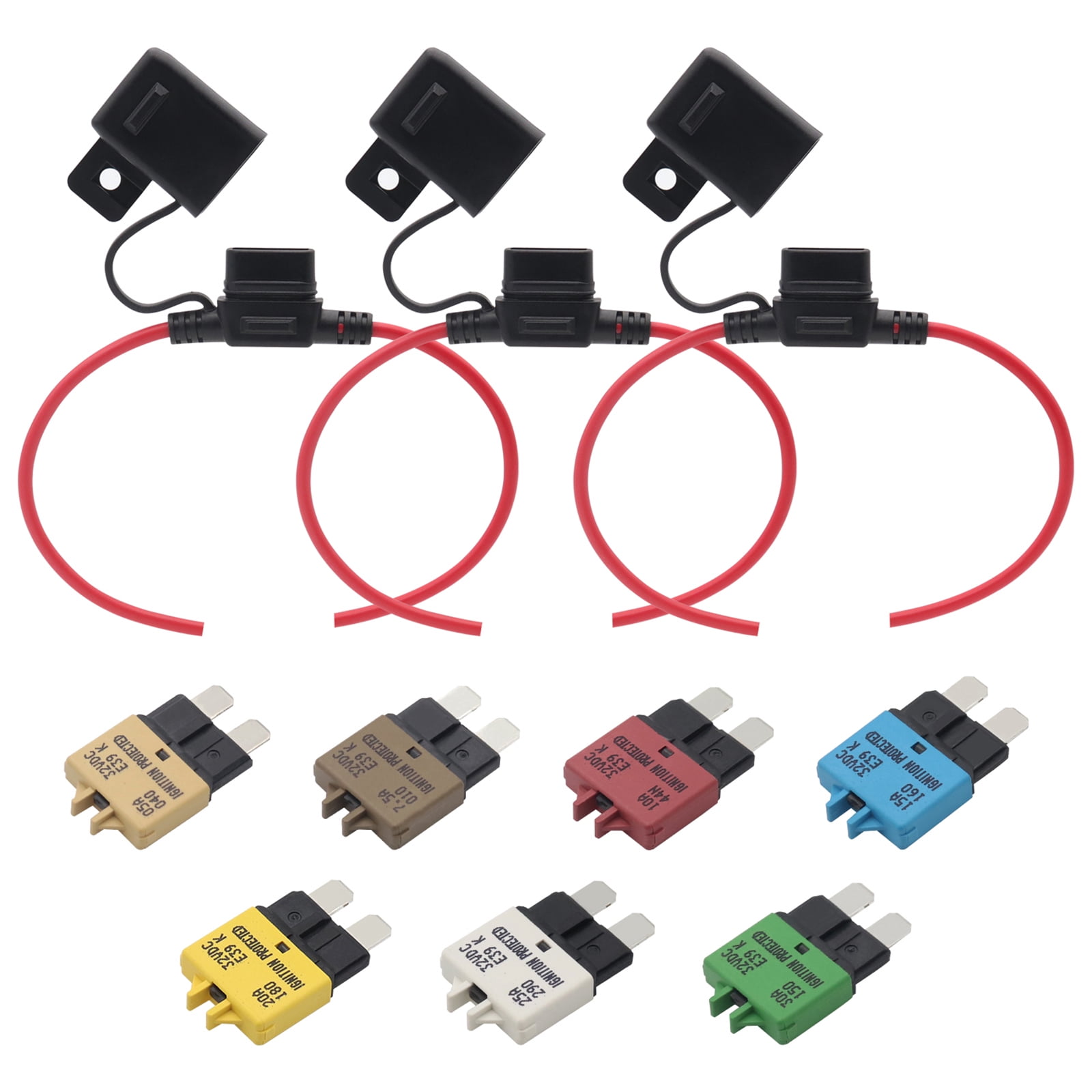 10pcs Fuses Holders with Wire for Car Trucks Boats 32V Reusable Fuses ...