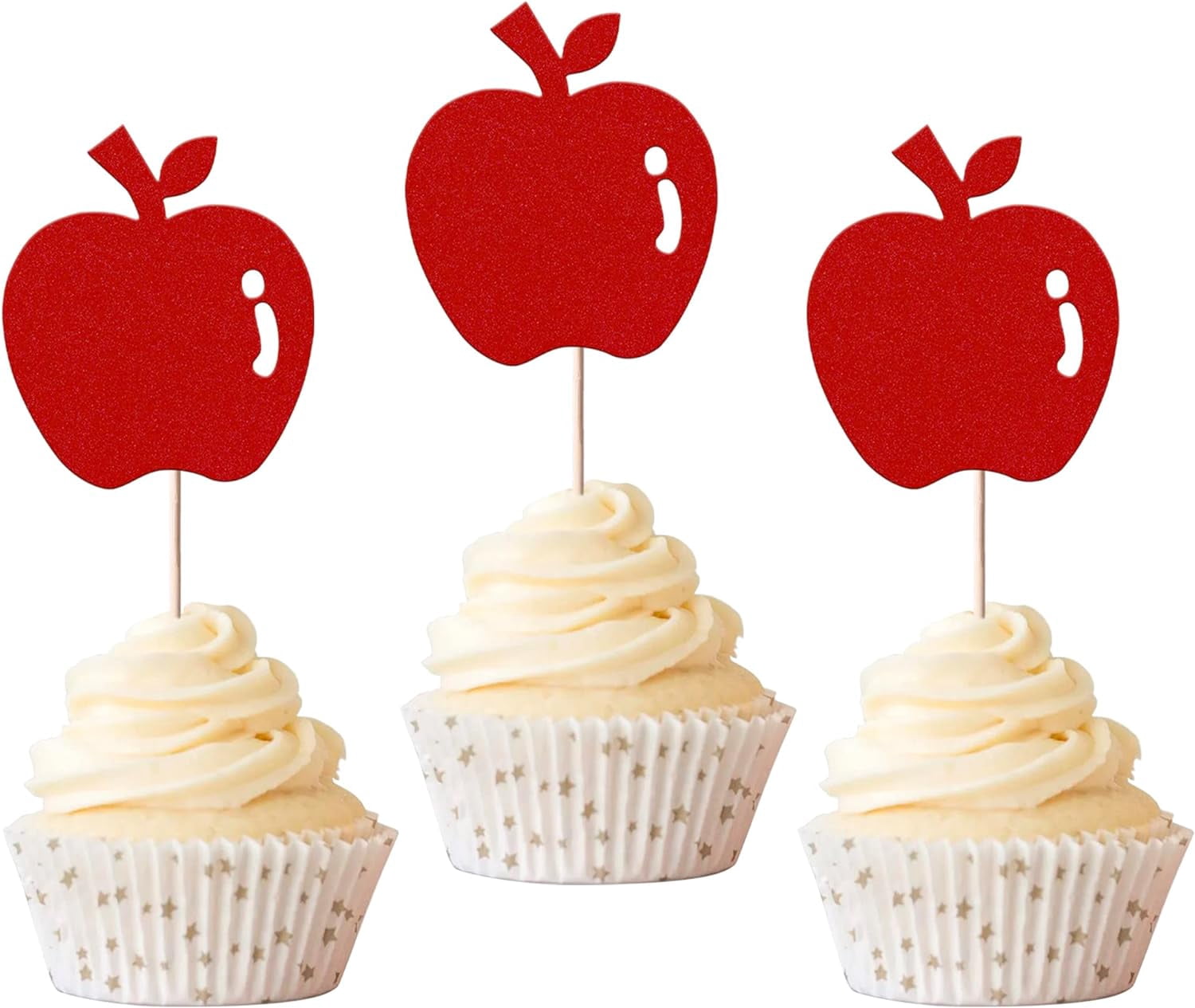 10pcs Glitter Apple Cupcake Toppers Christmas Apple Cupcake Picks for ...