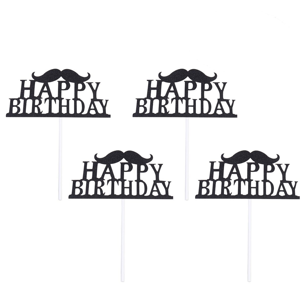 10pcs Glitter Mustache Happy Birthday Cake Picks Cupcake Toppers Cake ...