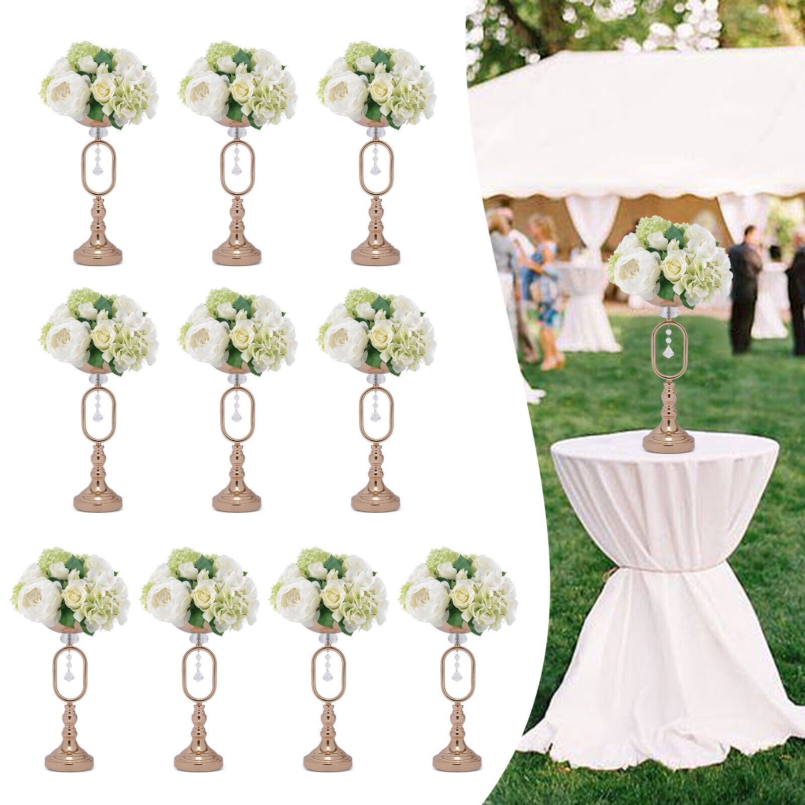 10pcs Gold Flower Stand Table Centerpiece Candlestick Wedding Trumpet ...