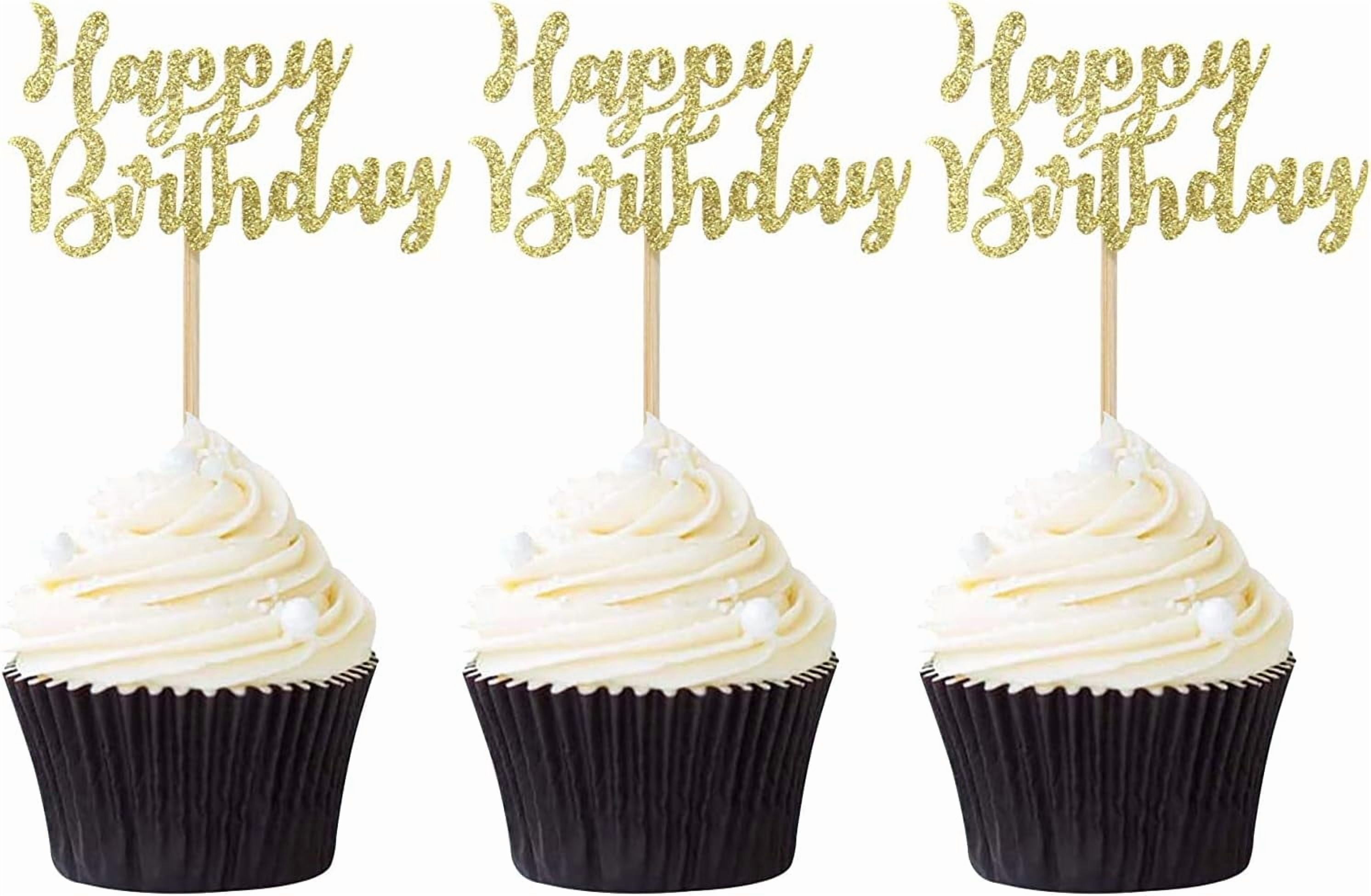 10pcs Gold Happy Birthday Cupcake Toppers Party Cake Food Picks ...
