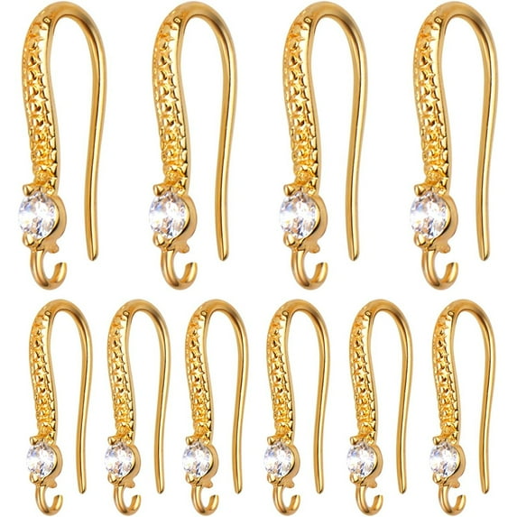 10pcs Gold Plated Brass Cubic Zirconia Earring Hooks French Fish Hooks ...
