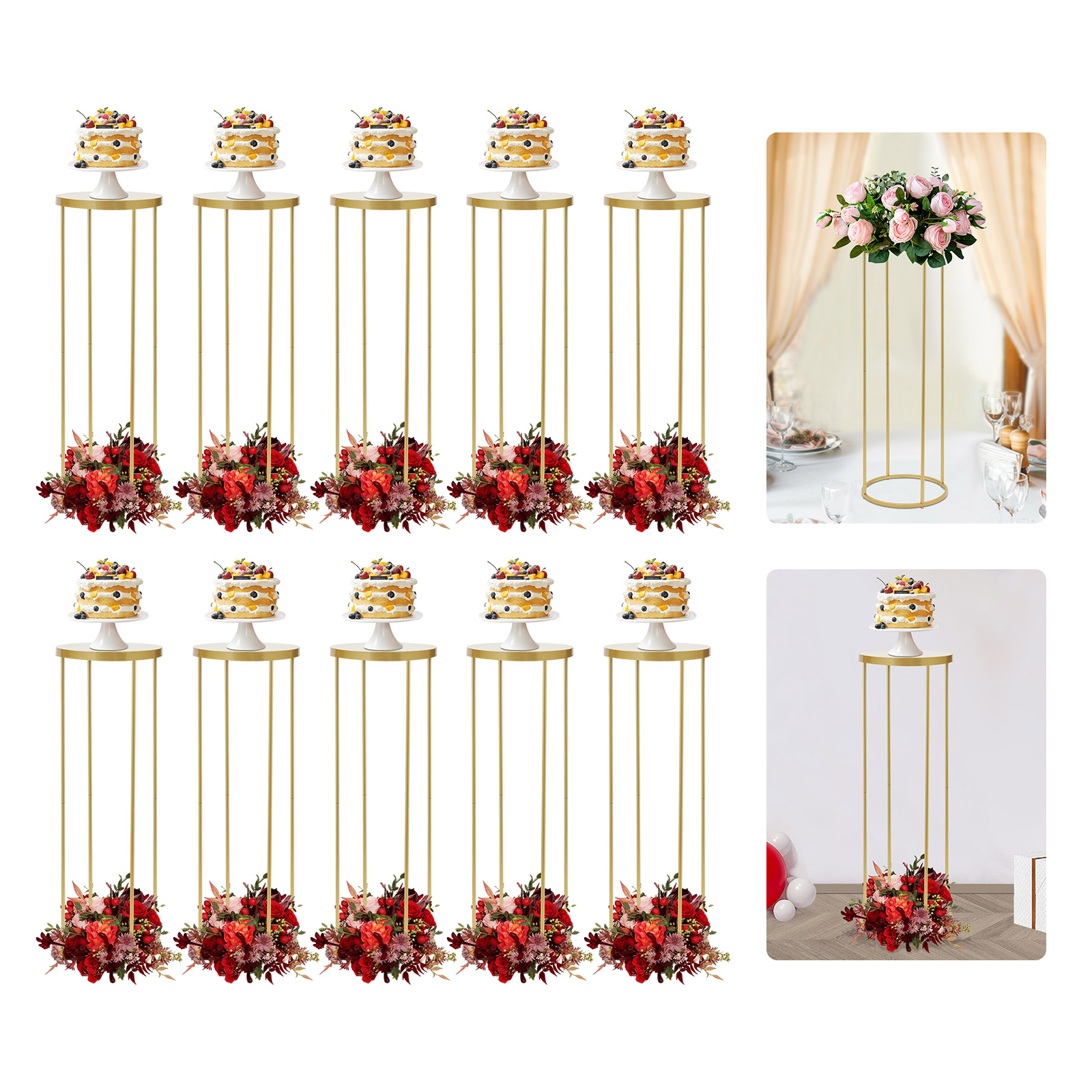 10pcs Gold Wedding Centerpieces for Tables Tall - 3.28ft Metal Flower ...