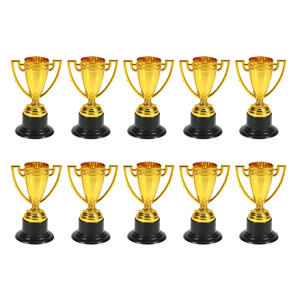 10pcs Golden Mini Award Trophy Plastic Reward Prizes Decor Kindergarten ...