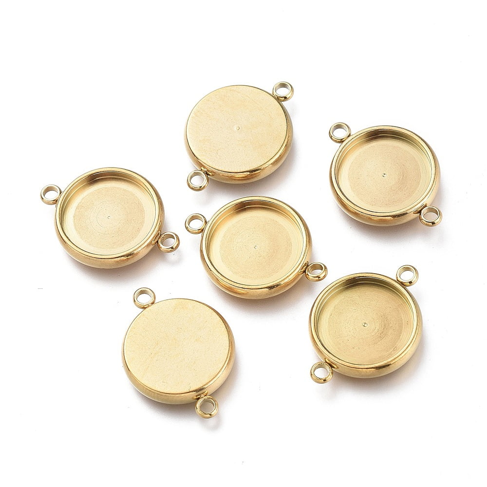 10pcs Golden Stainless Steel Round Blank Bezel Pendant Connector Trays ...