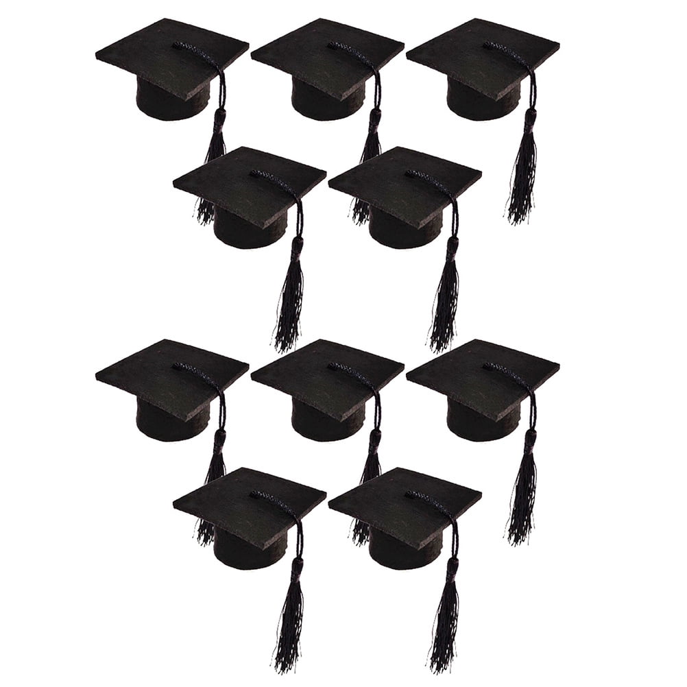 Romansa Mini Graduation Hat Bottle Toppers, Black Caps with Tassels ...