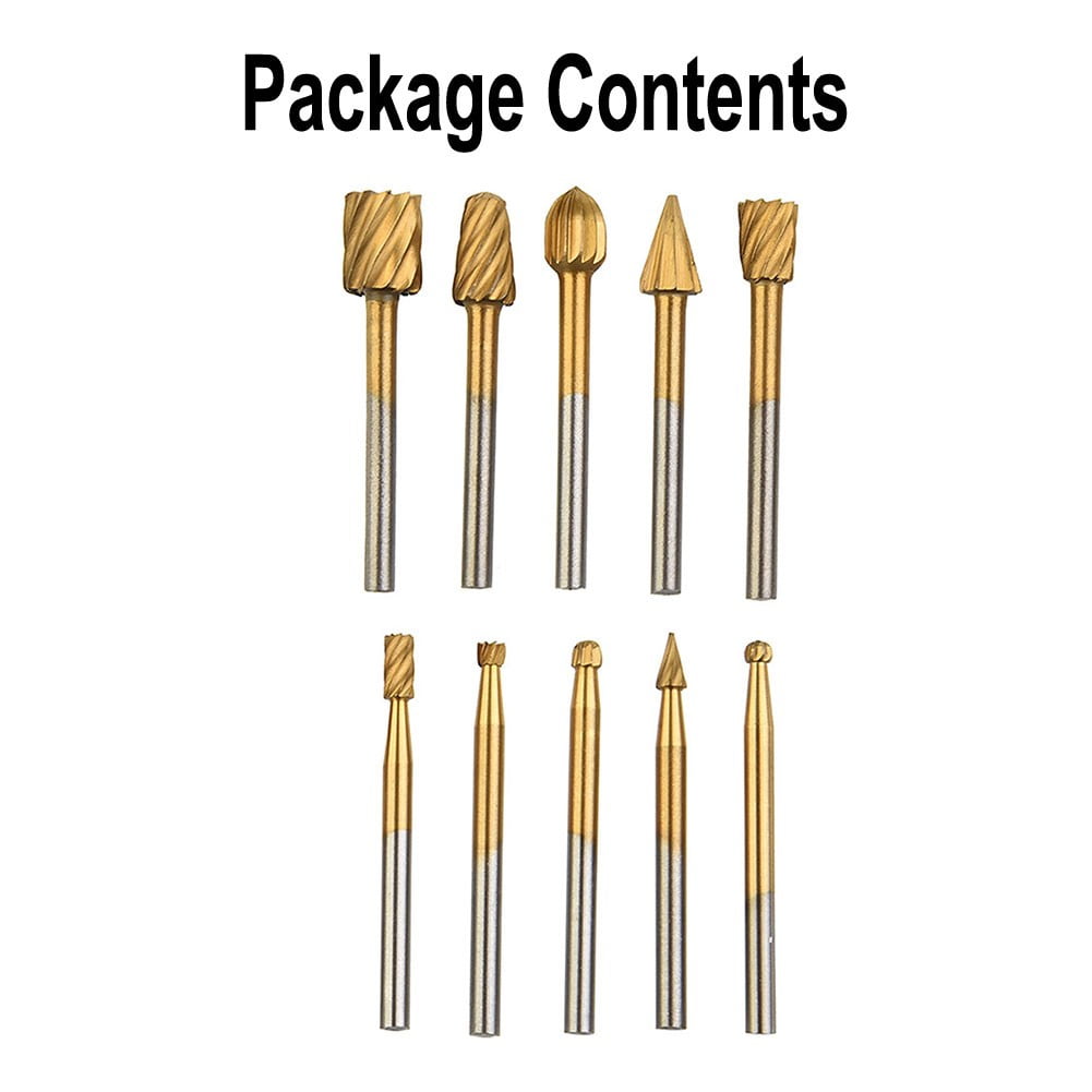 10pcs HSS Routing Router Drill Bits Rotary File Titanium Coated Fine ...