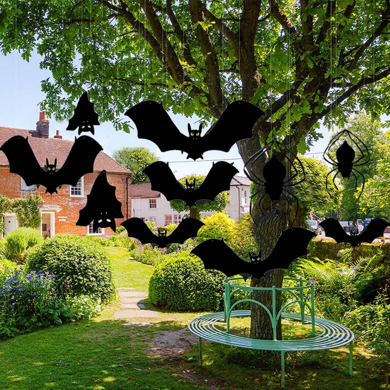 10pcs Halloween Hanging Bats Spider Decorations Outdoor,3D Realistic ...