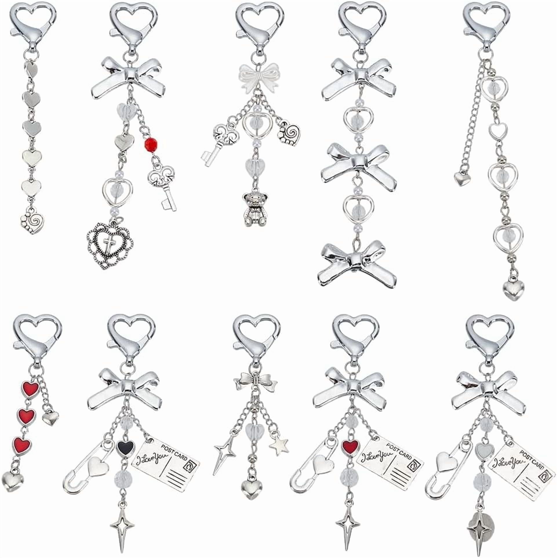 10pcs Heart Keychains Charm Keychains with Brooch Pins Bows Pendants ...