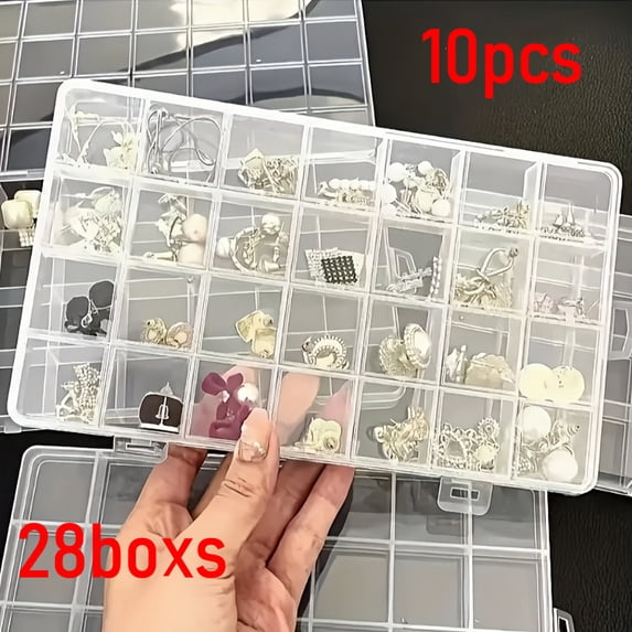 10pcs Heavy Duty Clear Organizers: 28-Compartment Bead & Jewelry ...