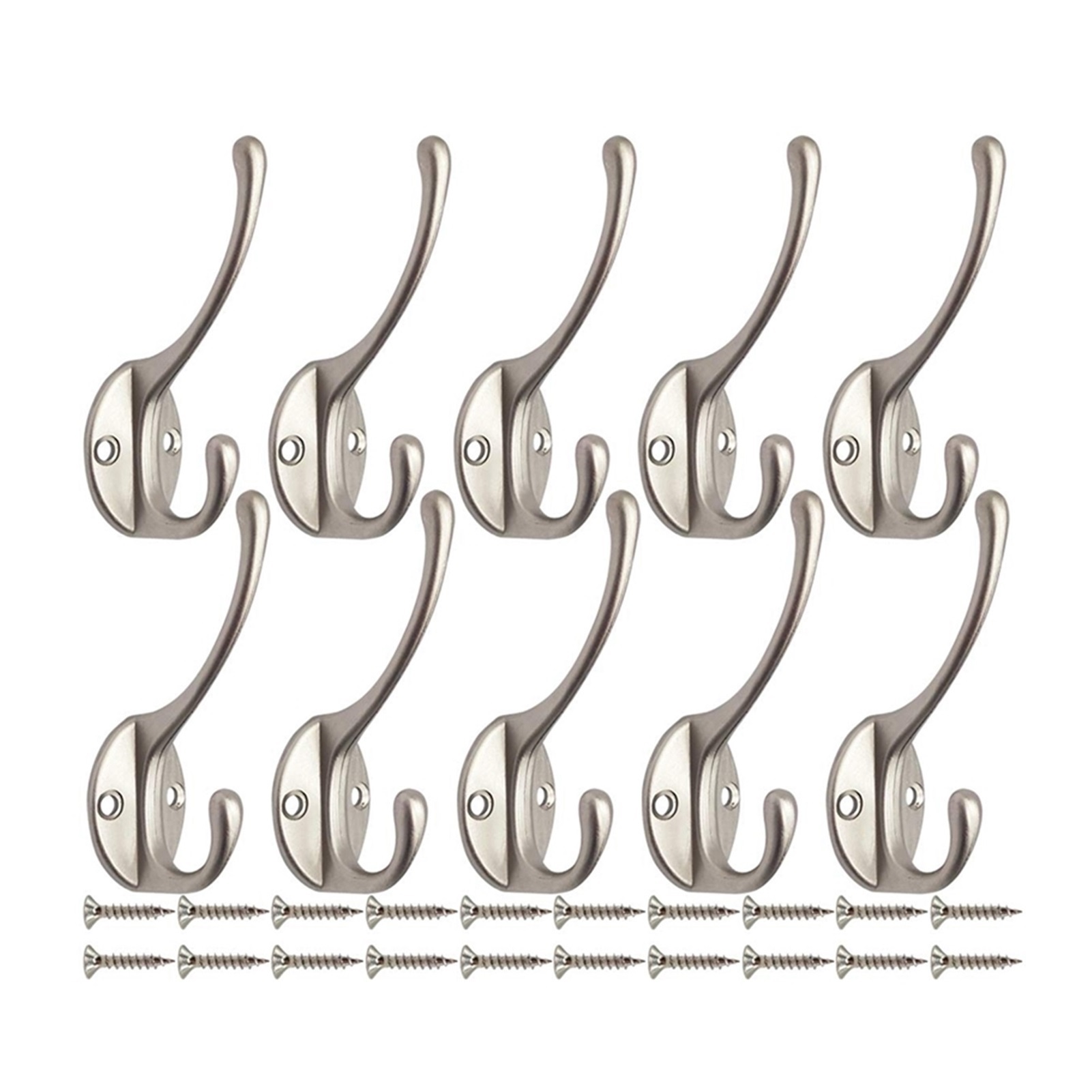 10pcs Heavy Duty Dual Coat Hooks Wall Mounted with 20 Screws Retro ...