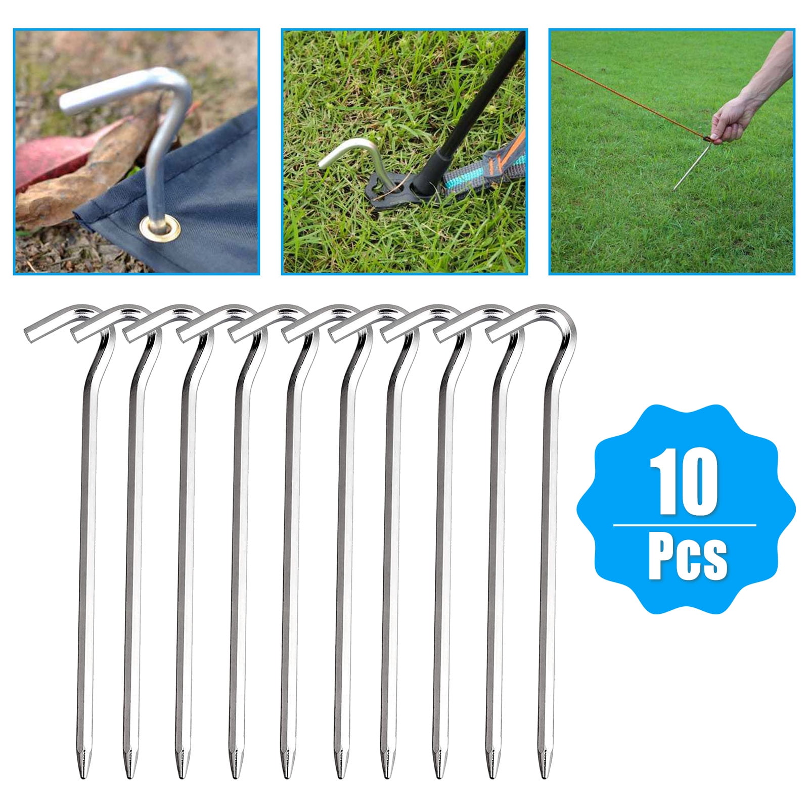TSV 10Pcs Aluminium Metal Tent Stakes Pegs with Hook, Heavy Duty Garden ...