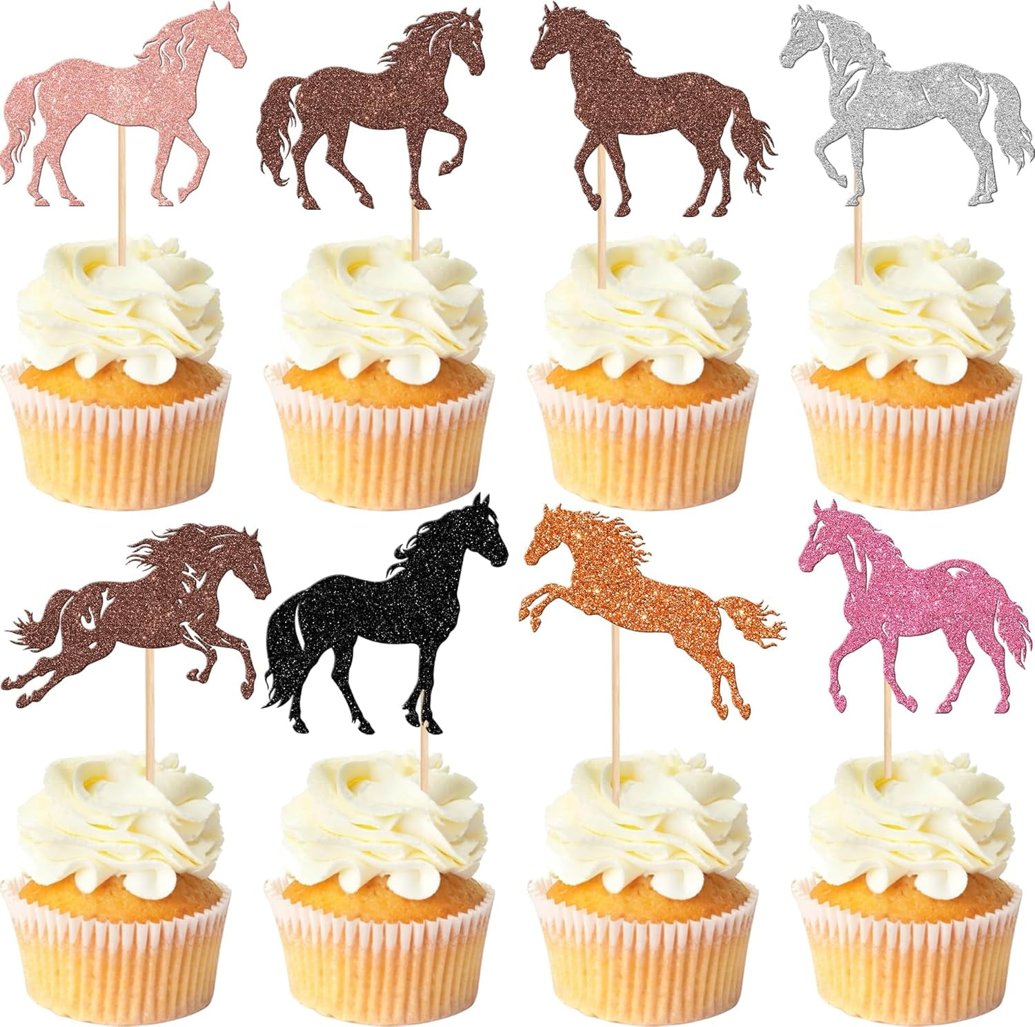 10pcs Horse Cupcake Toppers - Animal Cake Decoration for Horse Racing ...