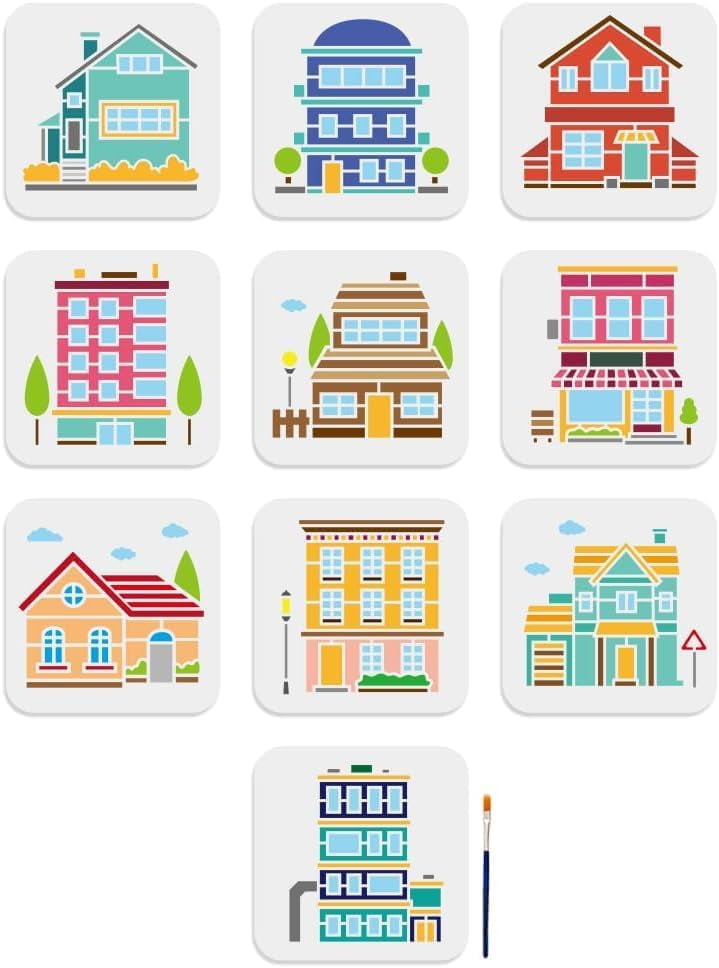 10pcs House Building Stencil 6×6inch Modern City Buildings Stencil with ...