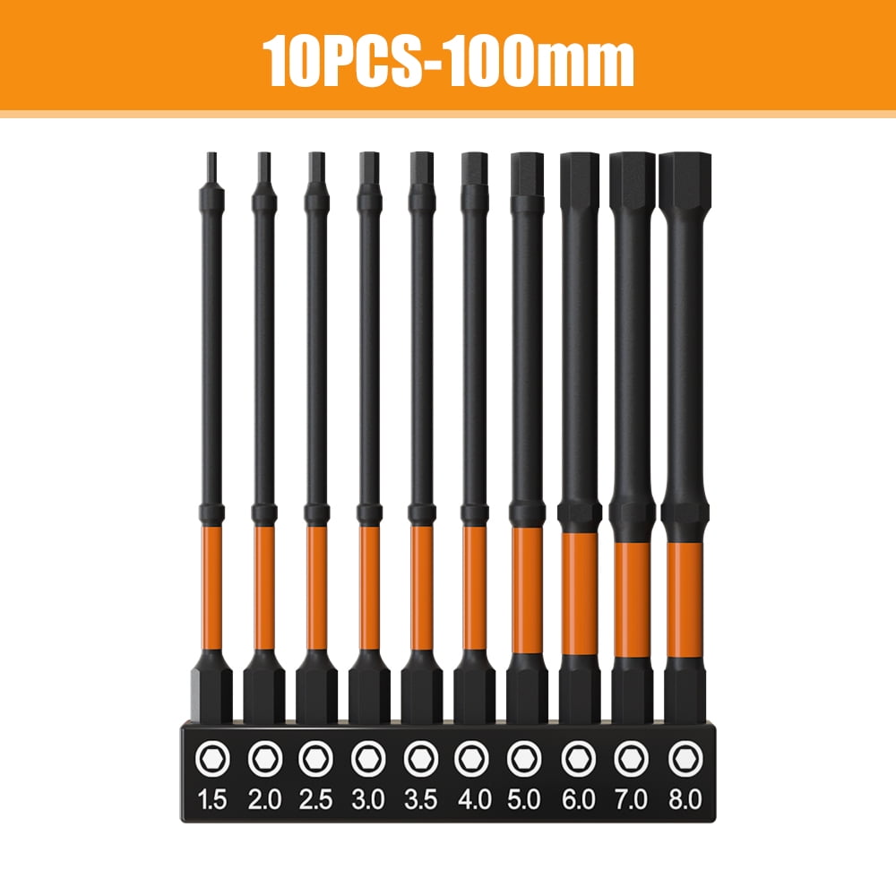 10pcs Impact Hex Head Allen Wrench Drill Bit Set ，50-100mm H1.5-H8 Hex ...