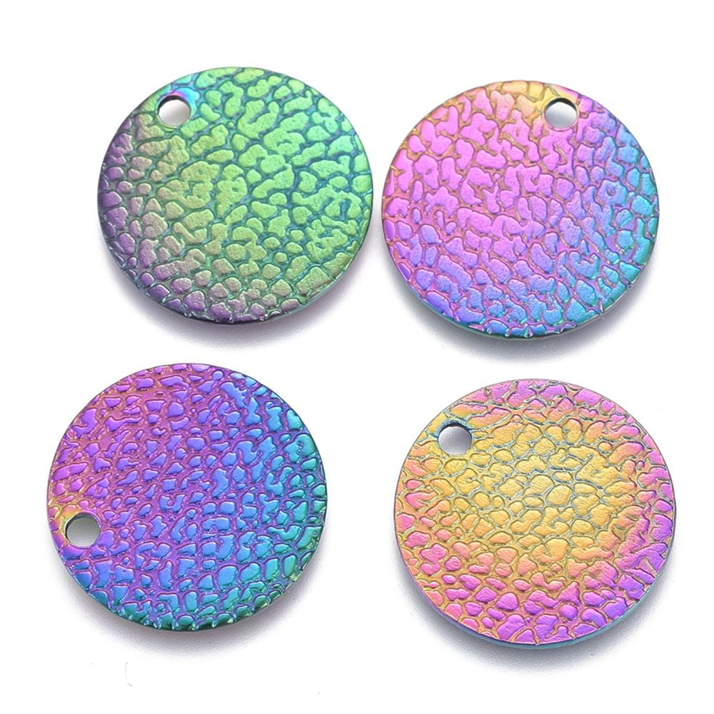 10pcs Ion Plating(IP) 304 Stainless Steel Textured Laser Cut Flat Round ...
