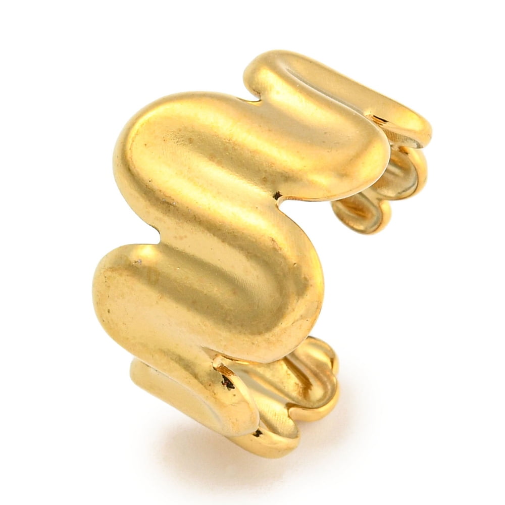 10pcs Ion Plating(IP) Wave 304 Stainless Steel Open Cuff Finger Rings ...