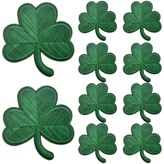 10pcs Irish Clover Dark Green Embroidered Patches Lucky Shamrock Iron ...