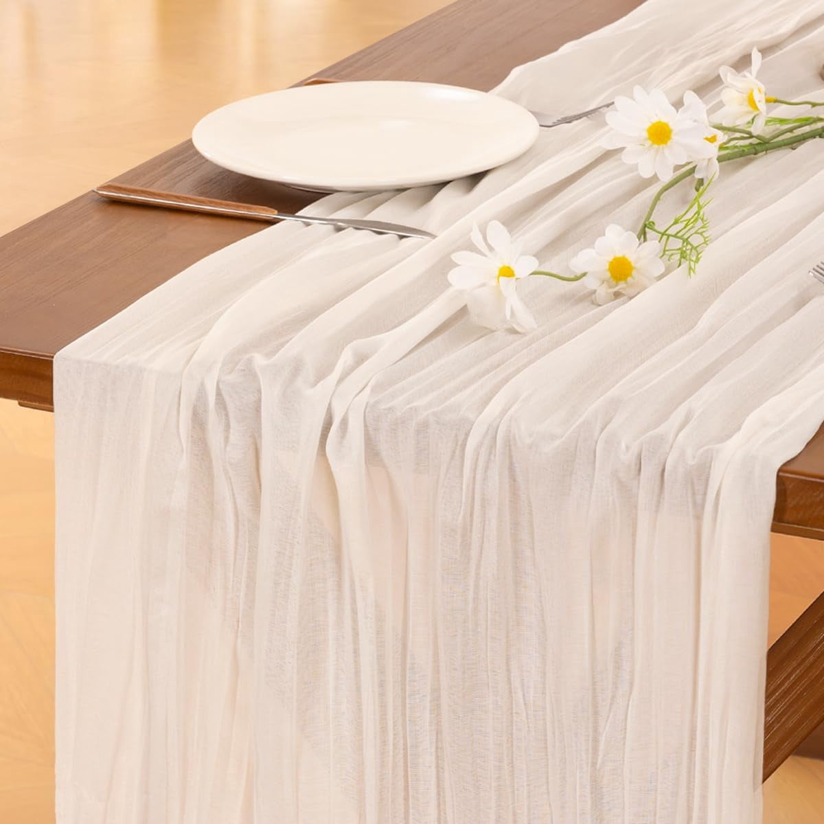 10pcs Ivory White Cheesecloth Table Runner Boho Rustic Gauze 120 inch ...