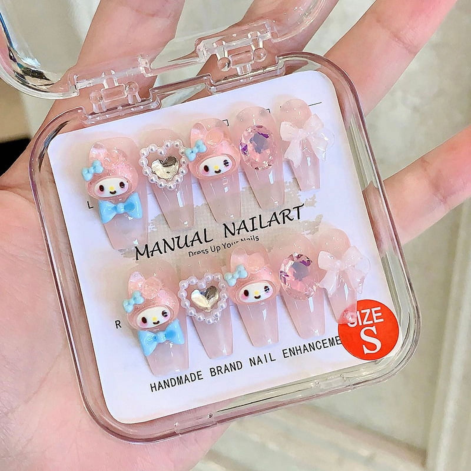 10pcs Kawaii Cute Sanrio Kuromi Handwork Press-on Nails Sweet Love Detachable Press-on Nail ...