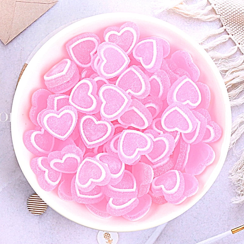 10pcs Kawaii Mini Diy Resin Heart Shape Soft Candy Miniature ...