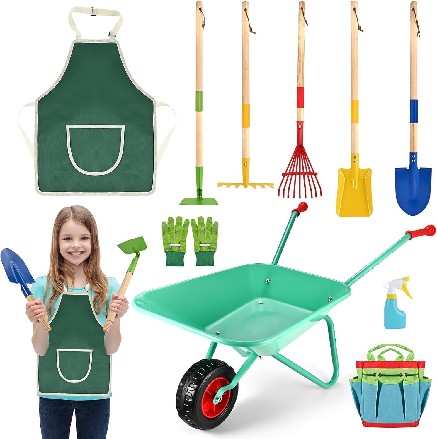 10pcs Kids Gardening Tool Set - Wheelbarrow Outdoor Toy with Shovel ...