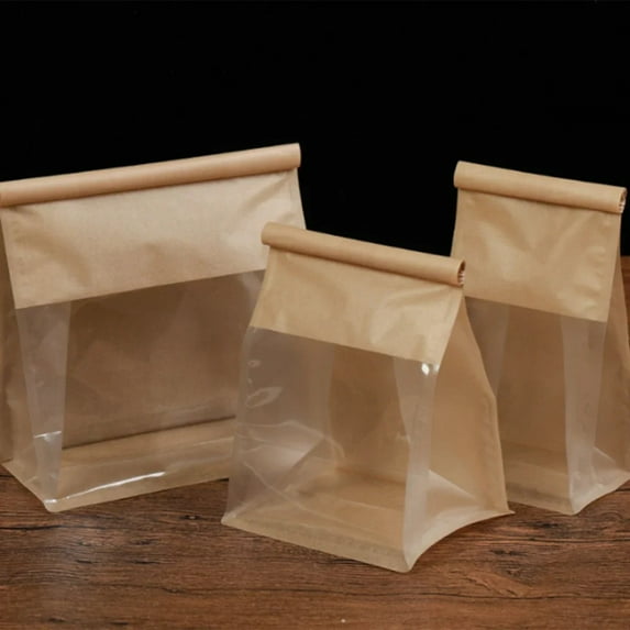 10pcs Kraft Paper with Window Bread Packaging Bags Oil-proof Breakfast ...