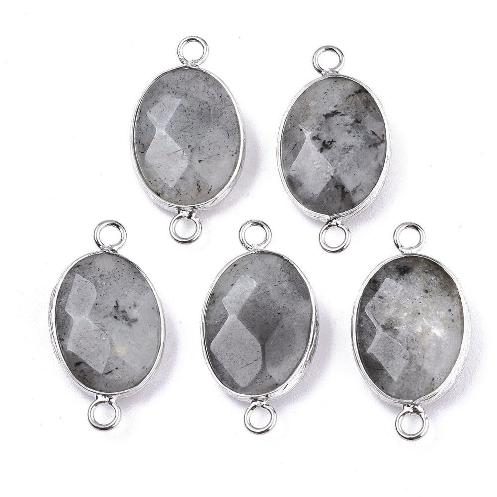 10pcs Labradorite Links/Connectors Tone Brass Edge Faceted Oval 27.5x14 ...